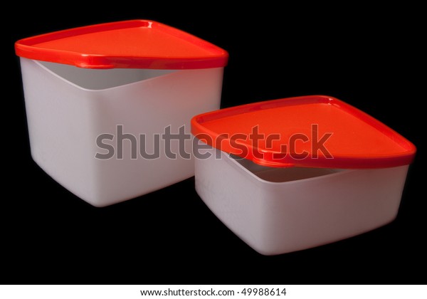 Two White Translucent Plastic Containers Red Stock Photo 49988614 ...