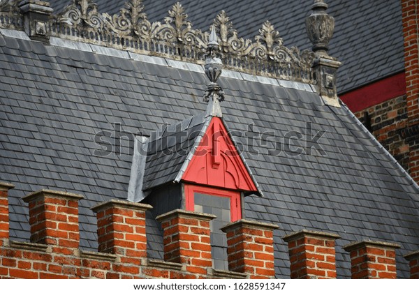 Typical Gothic Architecture Slate Rooftop Brick Stock Photo 1628591347 ...