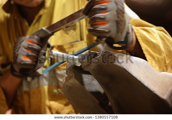 Under Picture Construction Worker Using Hack Stock Photo (Edit Now ...