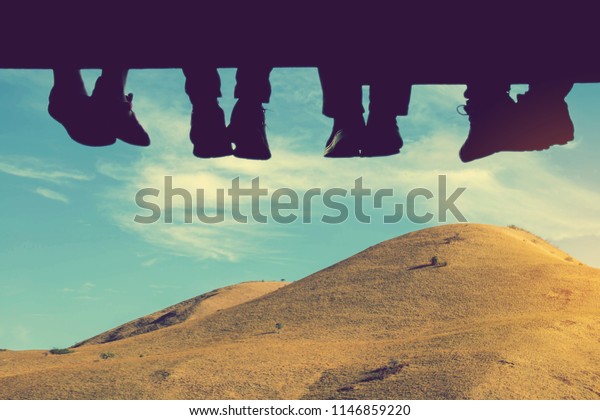 Underside View Dangling Four People Legs Stock Photo 1146859220 ...