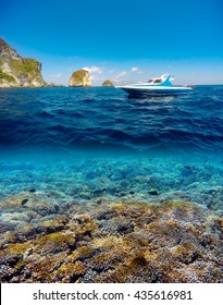 Underwater Surface Split View Tropics Paradise Stock Photo 435616981 ...