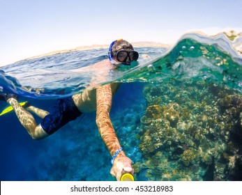 Underwater Surface Split View Tropics Paradise Stock Photo 453218983 ...