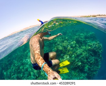 Underwater Surface Split View Tropics Paradise Stock Photo 453289291 ...