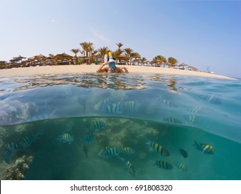 Underwater Surface Split View Tropics Paradise Stock Photo 691808320 ...
