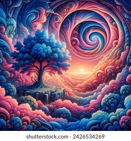 Psychedelic Painting Ethereal Dreamscapes Visual Voyage AI-generated ...