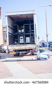 Unloading Loading Open Back Lorry Urban Stock Photo (Edit Now) 467360084