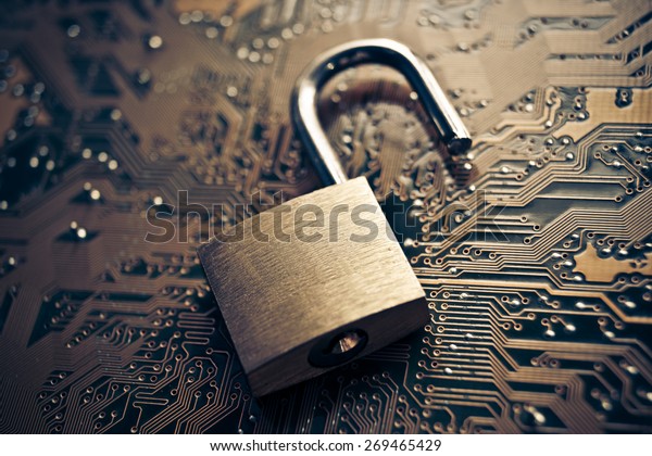 Unlock Security Lock On Computer Circuit Stock Photo (Edit Now) 269465429