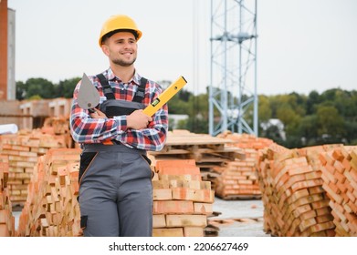 Using Bricks Young Construction Worker Uniform Stock Photo 2206627469 ...