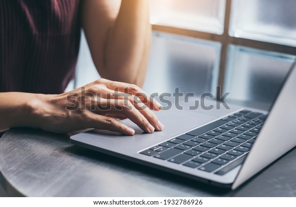 Using Computer Hand Typing Laptop Keyboard Stock Photo 1932786926 ...