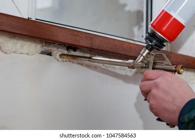 Using Polyurethane Foam Installation Windows Stock Photo (Edit Now ...