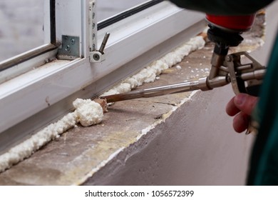 Using Polyurethane Foam Installation Windows Stock Photo 1056572399 ...
