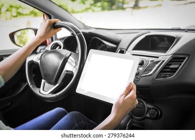 Using Tablet Computer Driving Modern Car Stock Photo 279376244 ...