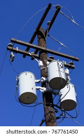 Utility Pole Three Electric Transformers Clear Stock Photo 767761450 ...