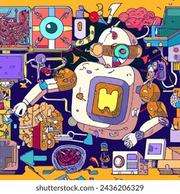Cartoon Artistic Image Robot Bygger En AI-generated image 2356797033 ...