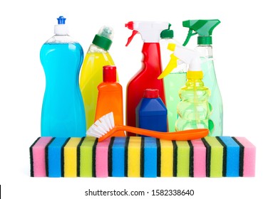 Various Colored Cleaning Agents Withe Background Stock Photo 1582338640 ...