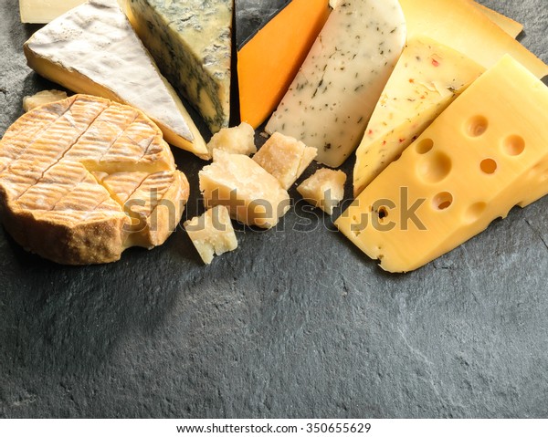 Стоковая фотография 350655629: Various Types Cheese Empty Space ...