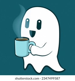 Cute Ghost Holding Coffee Cup Drawing AI-generated image 2504614647 ...