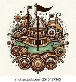 Vector Style Steampunk Mini Golf Course AI-generated image 2540489129 ...
