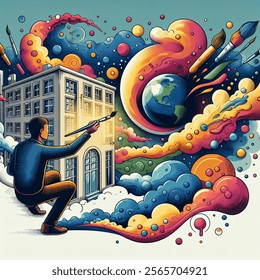 Vector Vignette Vector-style Image Painter Building AI-generated image ...
