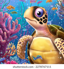 Pixar Style Sea Turtle Smiling Imagen generada por IA 2473598991 ...