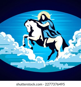 Vector-style Image Jesus Riding Cloud Shape AI-generated image ...