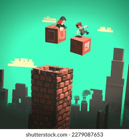 Vector Animated Style Jenga Blocks Crashing — изображение, созданное ИИ ...