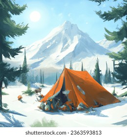 「Vector-style Image Mountain Base Camp Tents」のAI生成画像、2259076419 ...