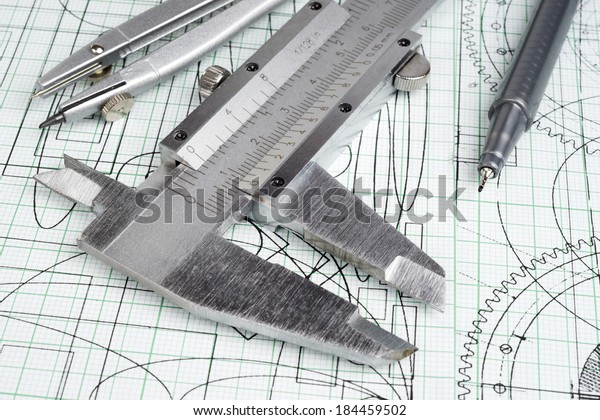 Vernier Callipers Compasses Technical Pen Drawings Stock Photo ...