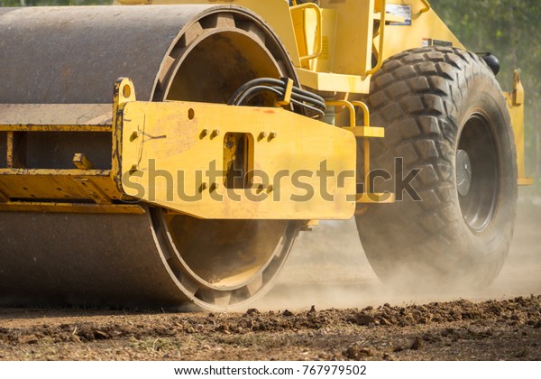 Vibratory Roller Compactor Working On Construction Stock Photo ...