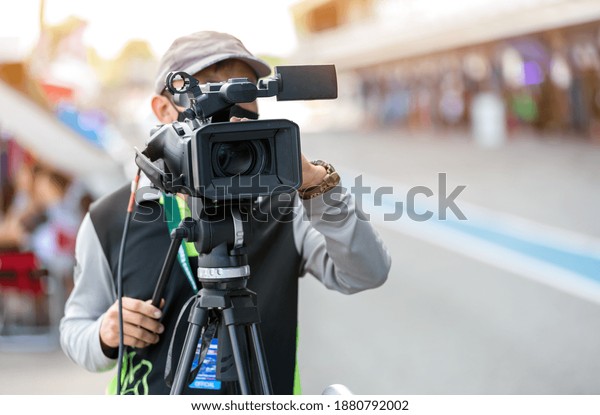 Video Camera Operator Working His Equipment Stock Photo (Edit Now ...