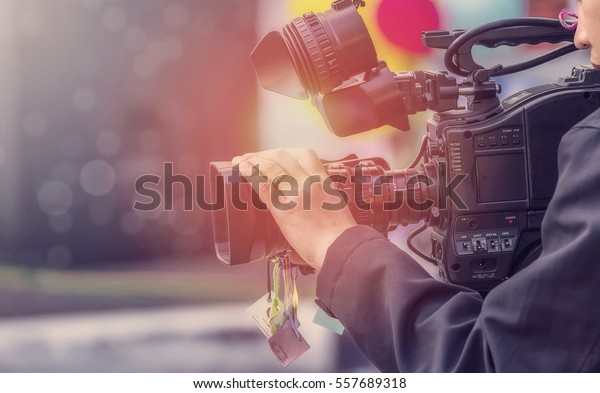 Video Camera Operator Working His Equipment Stock Photo (Edit Now ...