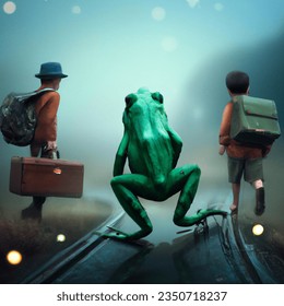 View Behind Frog Walking Two Boys AI-generated image 2350718083 ...