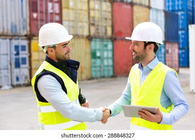 View Docker Supervisor Handshaking Front Containers Stock Photo ...