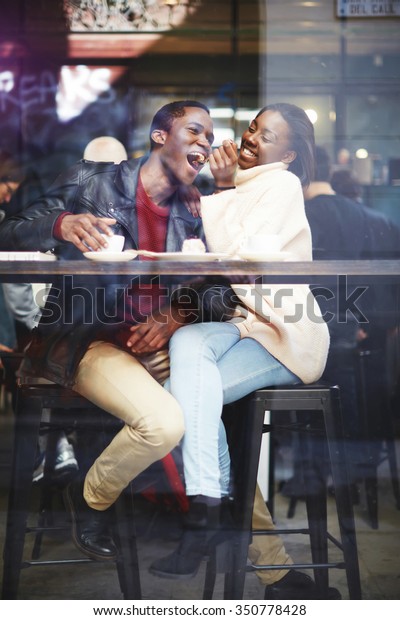 View Through Cafe Window Young Happy Stock Photo (Edit Now) 350778428