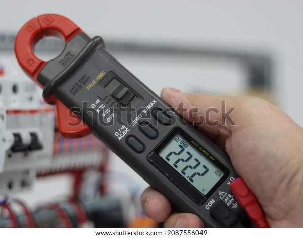 Voltage Measurement Using Multimeter Electrical Panel Stock Photo ...