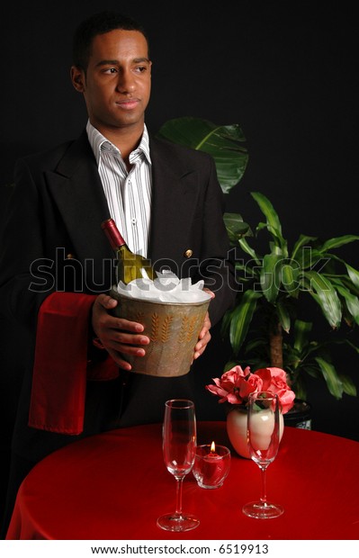 Waiter High Class Restaurant Serving Wine Stock Photo 6519913 ...