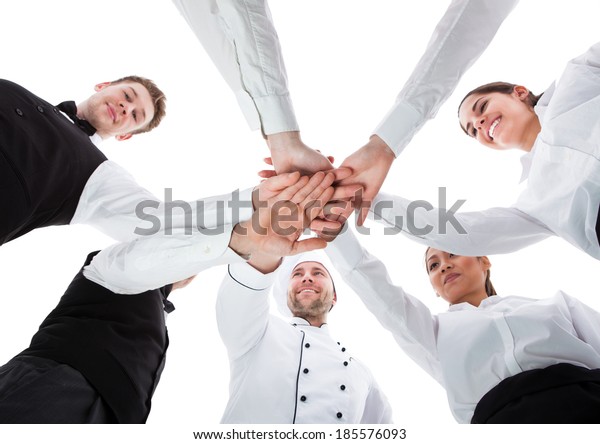 Waiters Waitresses Stacking Hands Isolated On Stock Photo (Edit Now ...
