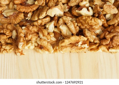 Walnut Kernels Without Shells Wood Background Stock Photo 1231507069 ...