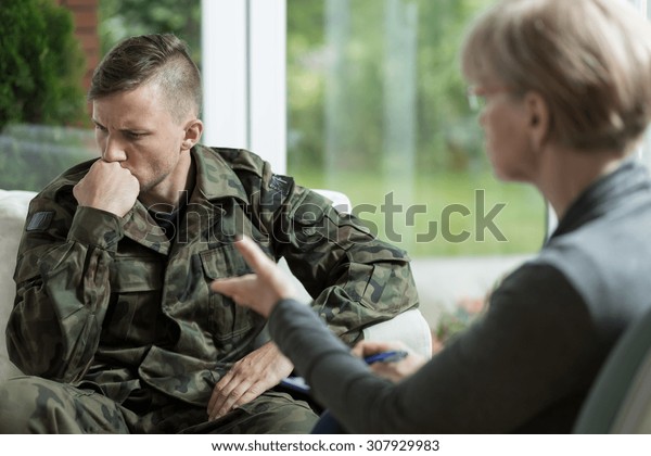 War Veteran Talking About Problems During Stock Photo (Edit Now) 307929983