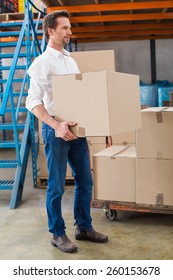 Worker Pushing Trolley Boxes Warehouse Stock Photo (Edit Now) 247105477