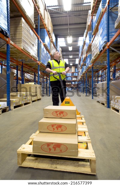 Warehouse Worker Boxes On Pallet Truck Stock Photo 216577399 | Shutterstock