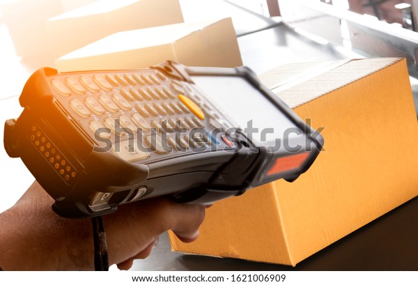 Warehouse Worker Scanning Barcode Scanner Shipment Stock Photo ...
