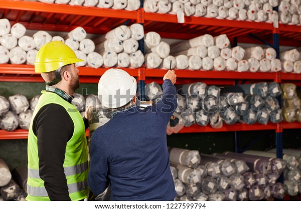 Warehouse Workers Order Pickers Front Shelf Stock Photo 1227599794 ...