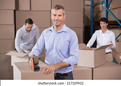 Warehouse Workers Packing Boxes Large Warehouse Stock Photo (Edit Now ...