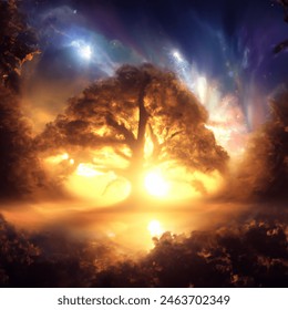 Warm Glowing Tree Rays Back Purple AI-generated image 2463691471 ...