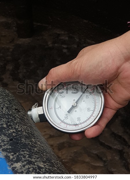 Water Pipe Temperature Measurement Using Temperature Stock Photo ...