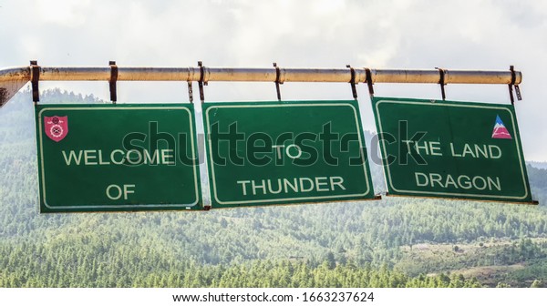 Welcome Land Thunder Dragon Traffic Sign Stock Photo 1663237624 ...