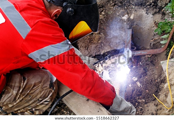 Welder Constructing Earth Grounding System Man Stock Photo (Edit Now ...