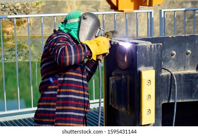 Welder Working Welding Bushing Stoplock Sluice Stock Photo 1595431144 ...