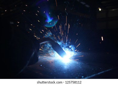 Worker Welding Steel Frame Mig Technology Stock Photo 1377047993 ...